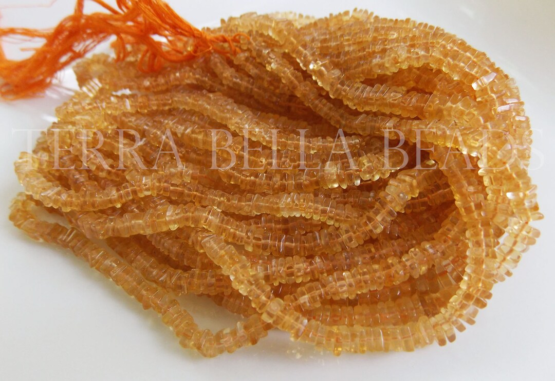 8" Half Strand CITRINE Gem Stone Square Heishi Cube Beads 3.5mm 4mm 4 ...