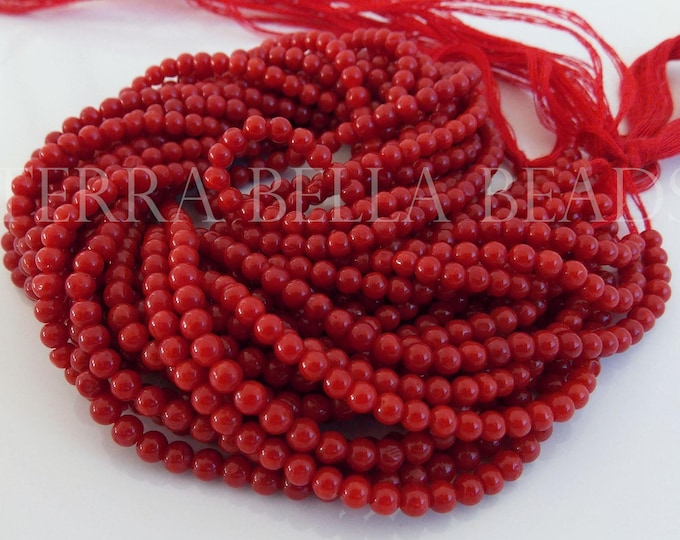 9" Deep Natural ITALIAN CORAL Smooth Gem Stone Round Beads 3.2mm 3.5mm ...