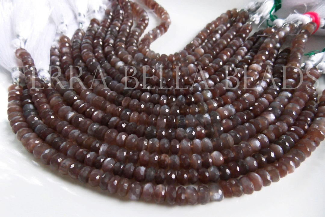 8" Strand Chocolate BROWN MOONSTONE Faceted Gem Stone Rondelle Beads ...