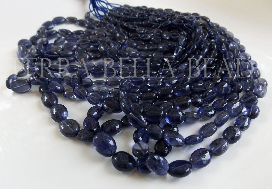 7" Strand Deep Blue IOLITE Smooth Gem Stone Oval Nugget Beads 6mm - 8mm ...
