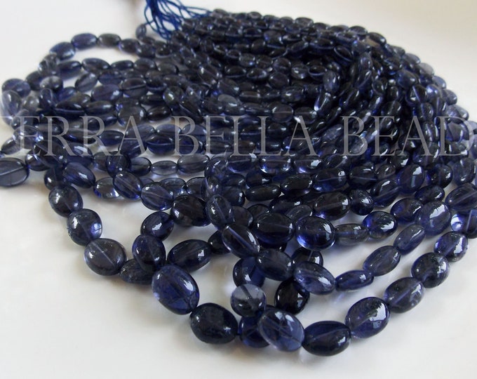 7" Strand Deep Blue IOLITE Smooth Gem Stone Oval Nugget Beads 6mm - 8mm ...