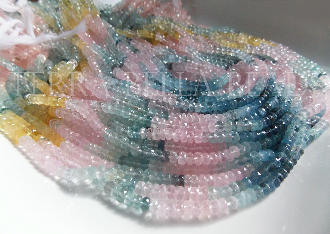 7.5 AAA Deep AQUAMARINE MORGANITE Heliodor Faceted Gem Stone Rondelle ...