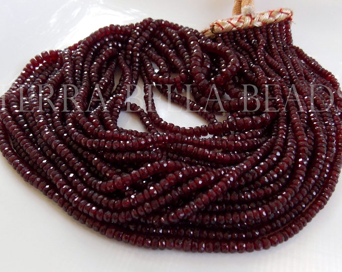 7" Half Strand Natural AAA Deep LONGIDO RUBY Gem Stone Faceted Rondelle ...