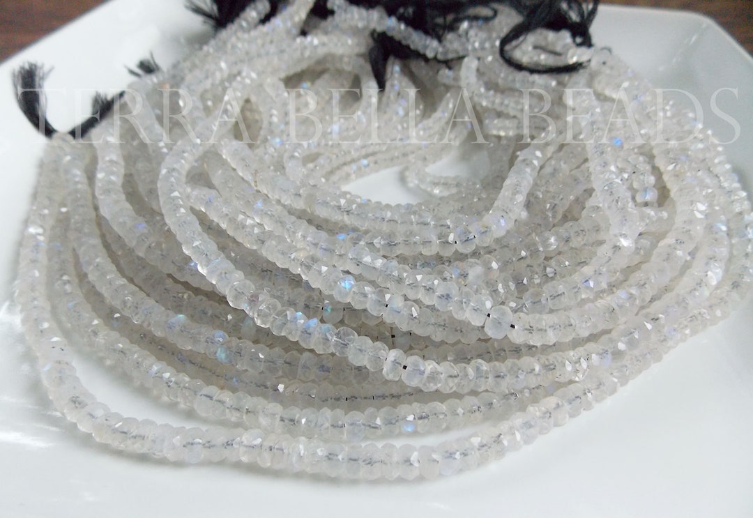 13" Light Grey Transparent MOONSTONE Faceted Gem Stone Rondelle Beads ...
