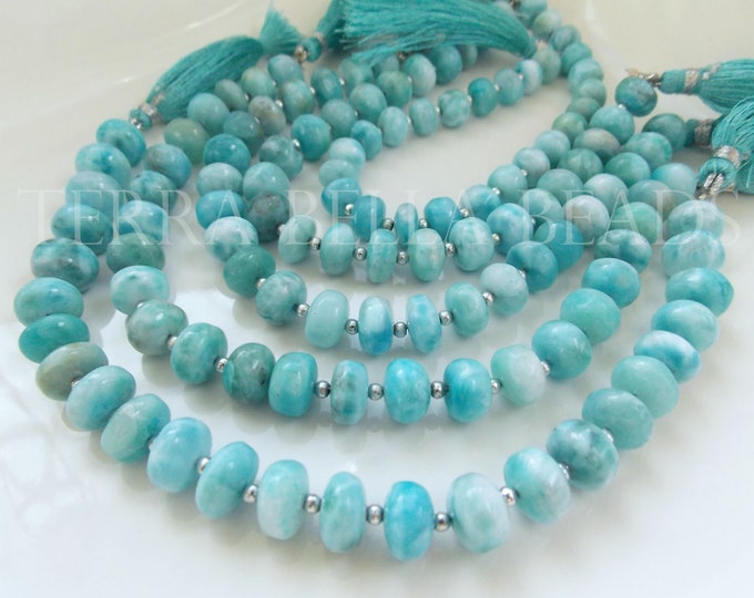 3.5" Strand Genuine LARIMAR Smooth Gem Stone Large Rondelle Beads 8mm ...