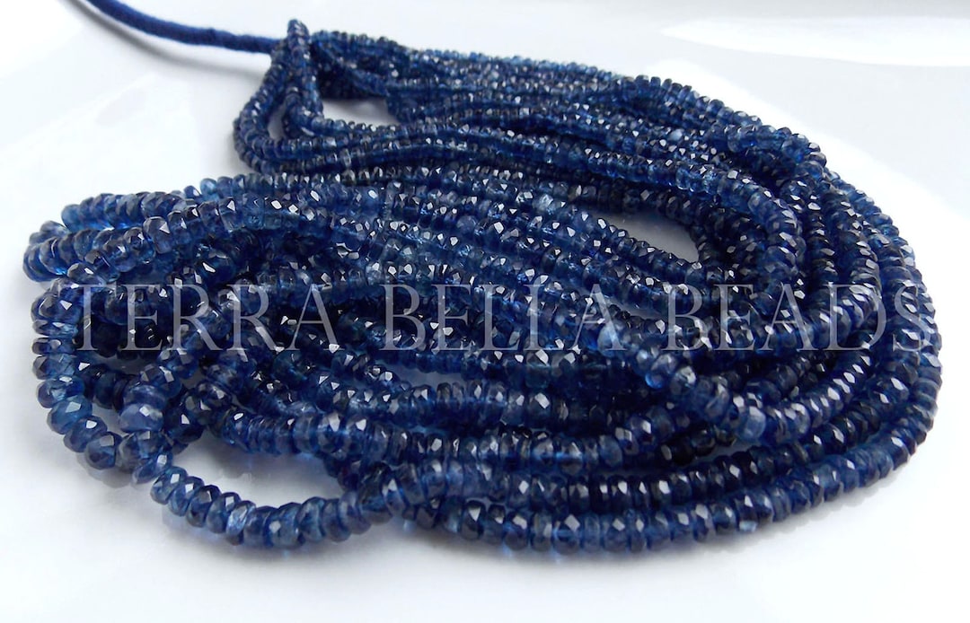 7" Medium Deep Blue AAA KYANITE Faceted Gem Stone Rondelle Beads 3mm ...