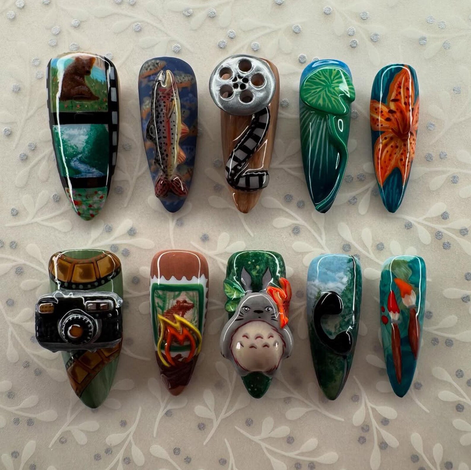 Handmade Nature Film Press on Nails | Totoro & Camera Art | 3D Movie ...