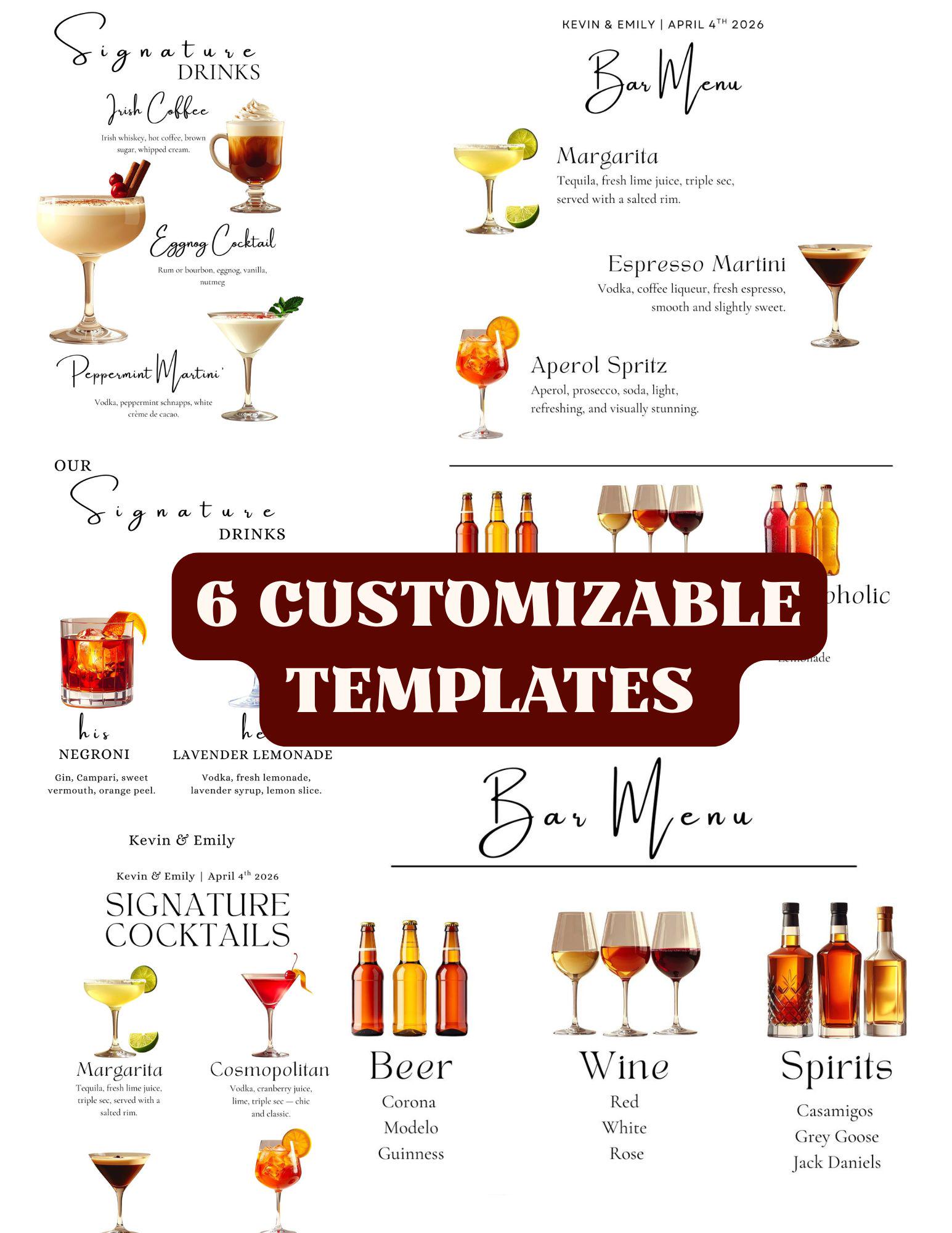 Customizable Bar Menu Template • 6 Templates • 100+ Drink Options ...