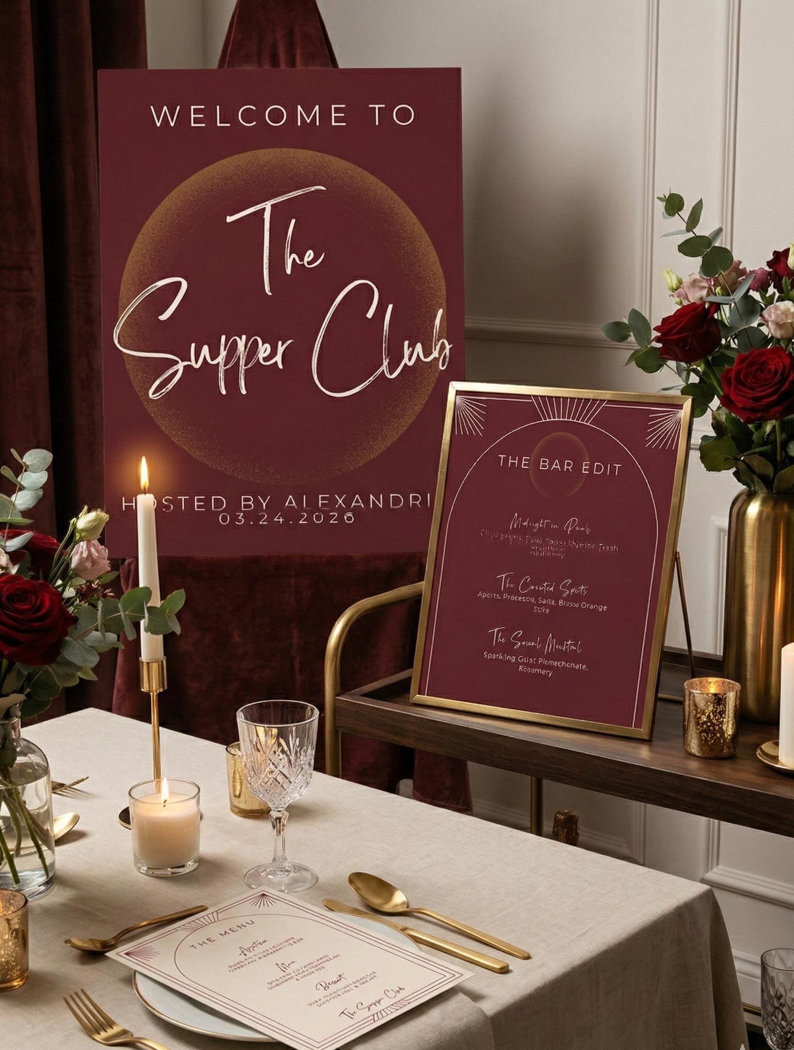 Dinner Party Menu Template Set | Printable Bar Menu Sign, Place Cards ...
