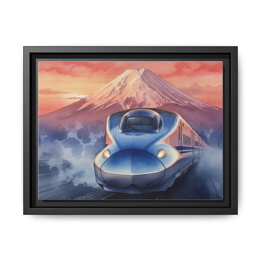 Shinkansen Bullet Train With Mount Fuji Matte Canvas Framed | Japanese ...