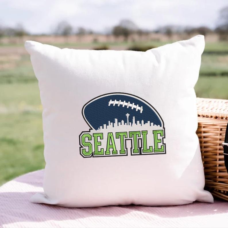 Seattle Skyline Embroidery Design, Football Machine Embroidery File, 5 ...