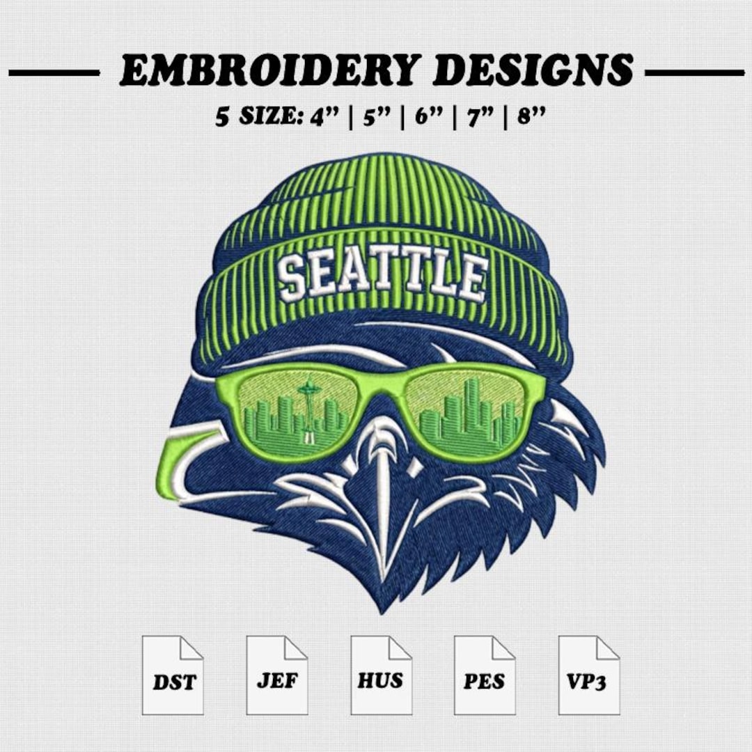 Seattle Skyline Embroidery Design, Football Machine Embroidery File, 5 ...