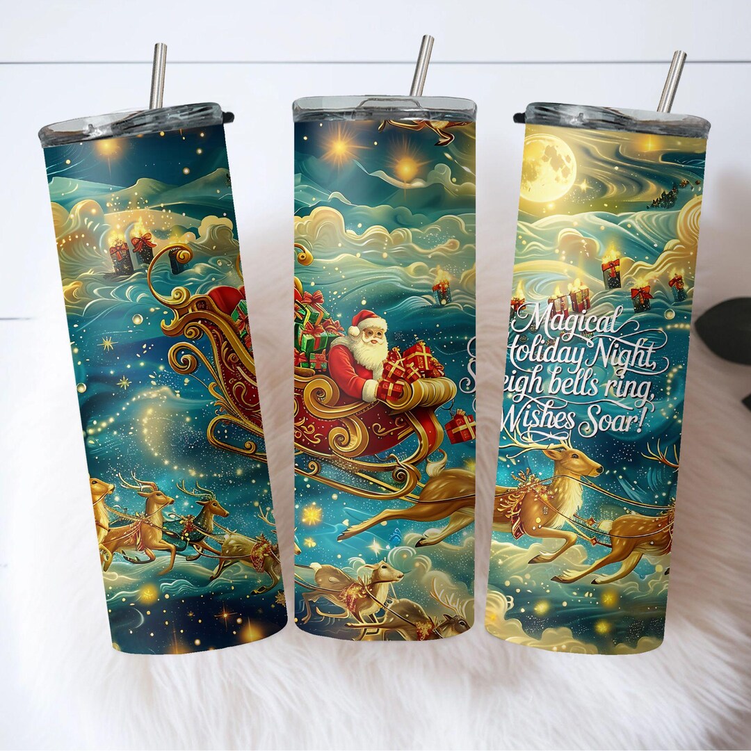 Santa Sleigh Tumbler Wrap, Moonlight Reindeer Scene (digital Download ...