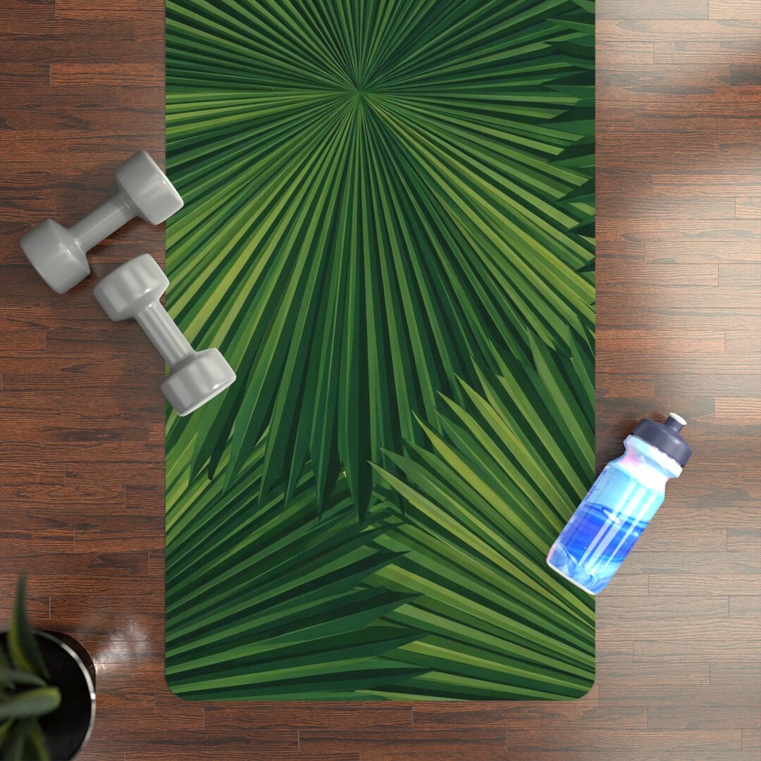 Tropical Palm Fronds Yoga Mat, Botanical Green Leaf Design for Yoga and ...