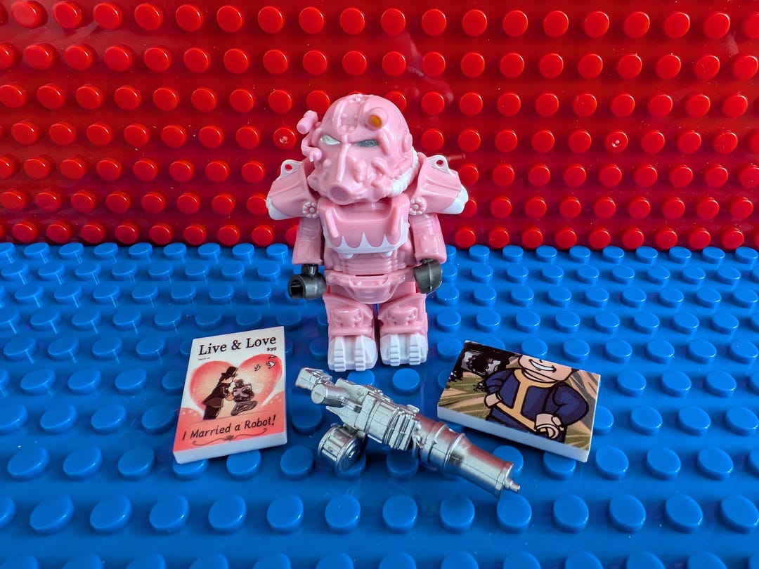 Custom Fallout Gaming Character Minifigure Hot Rod Hot Pink T-60 Power ...