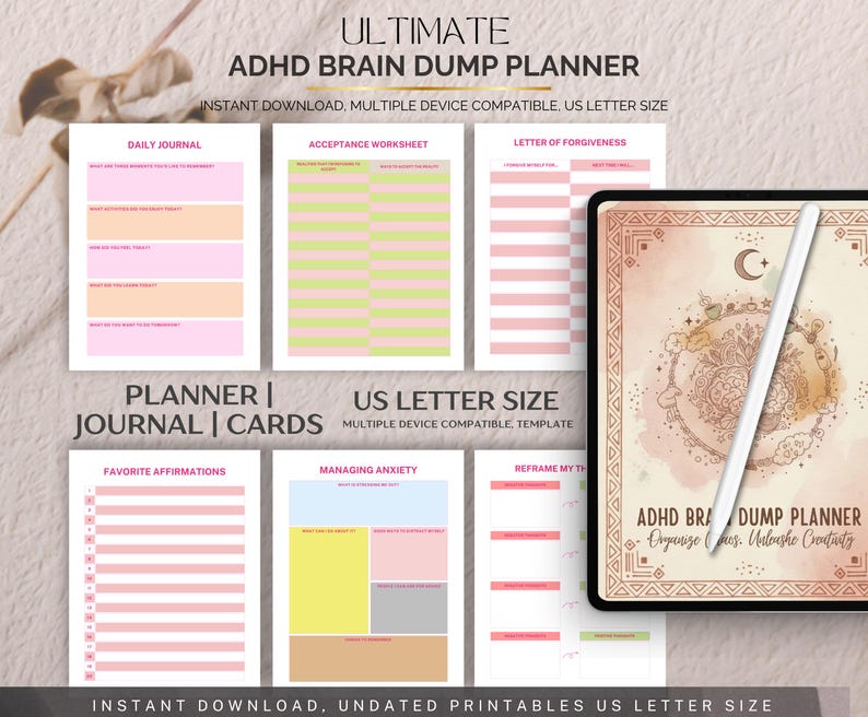 Editable ADHD Brain Dump Planner, Thoughts Organizer (printable) - Etsy