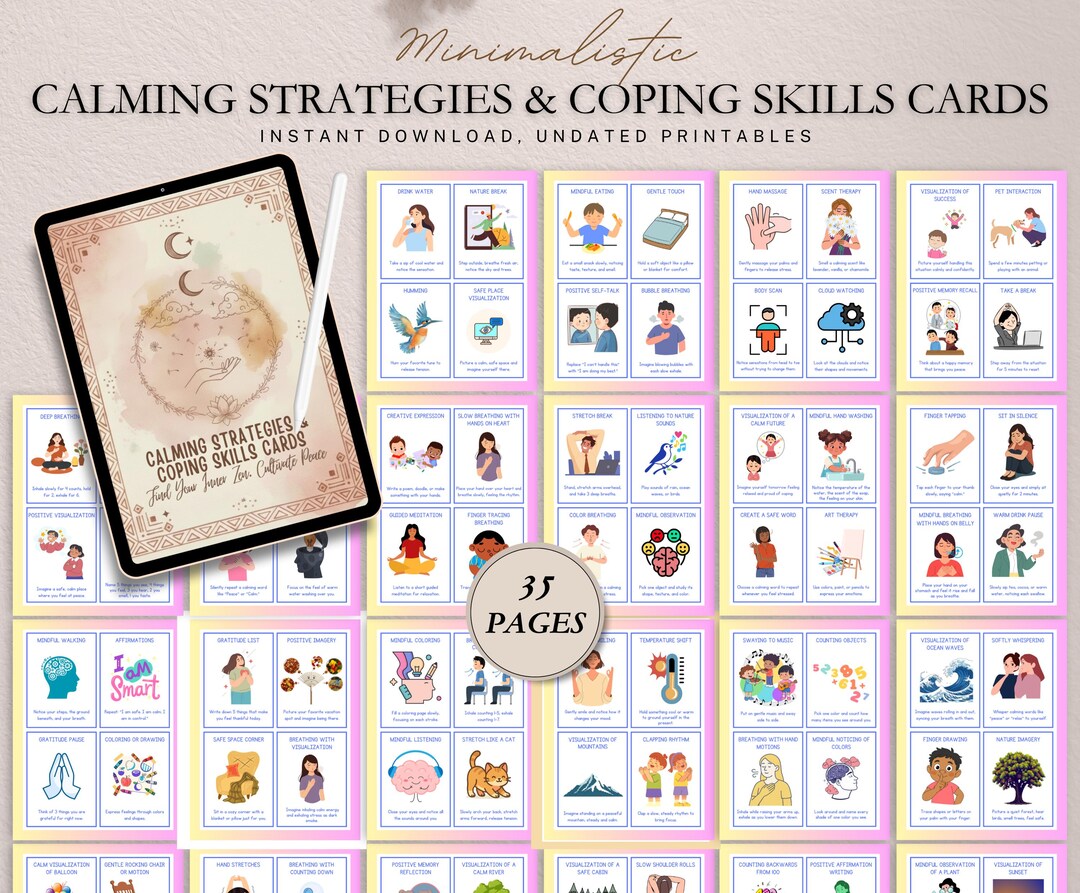 Calming Strategy Cards for Kids and Adults, Mindfulness & Coping Skills ...