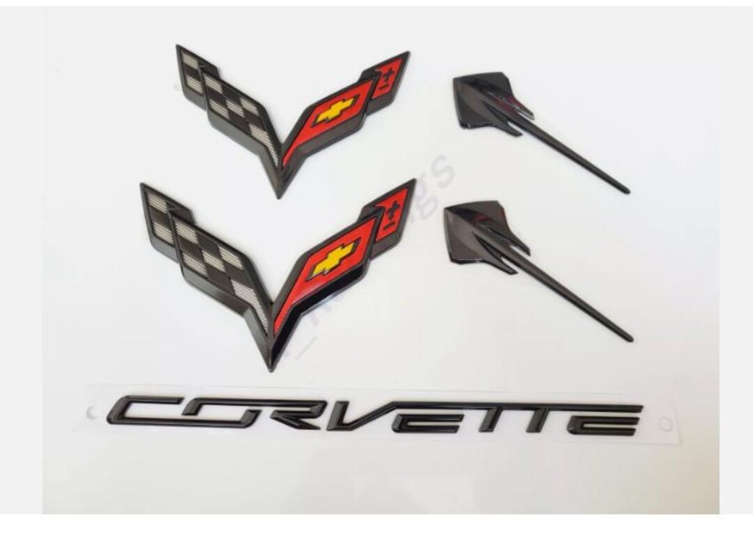 2014-2019 Corvette C7 Gloss Black Front & Rear Stingray Cross Flags ...