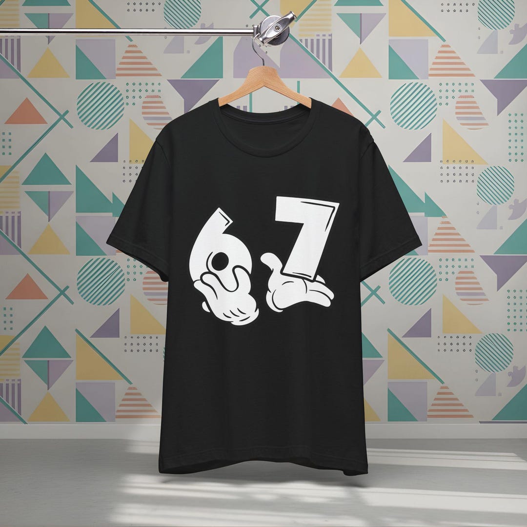 67 T-shirt Meme Brainrot Viral Internet Trend Tshirt Mickey Mouse Hands ...