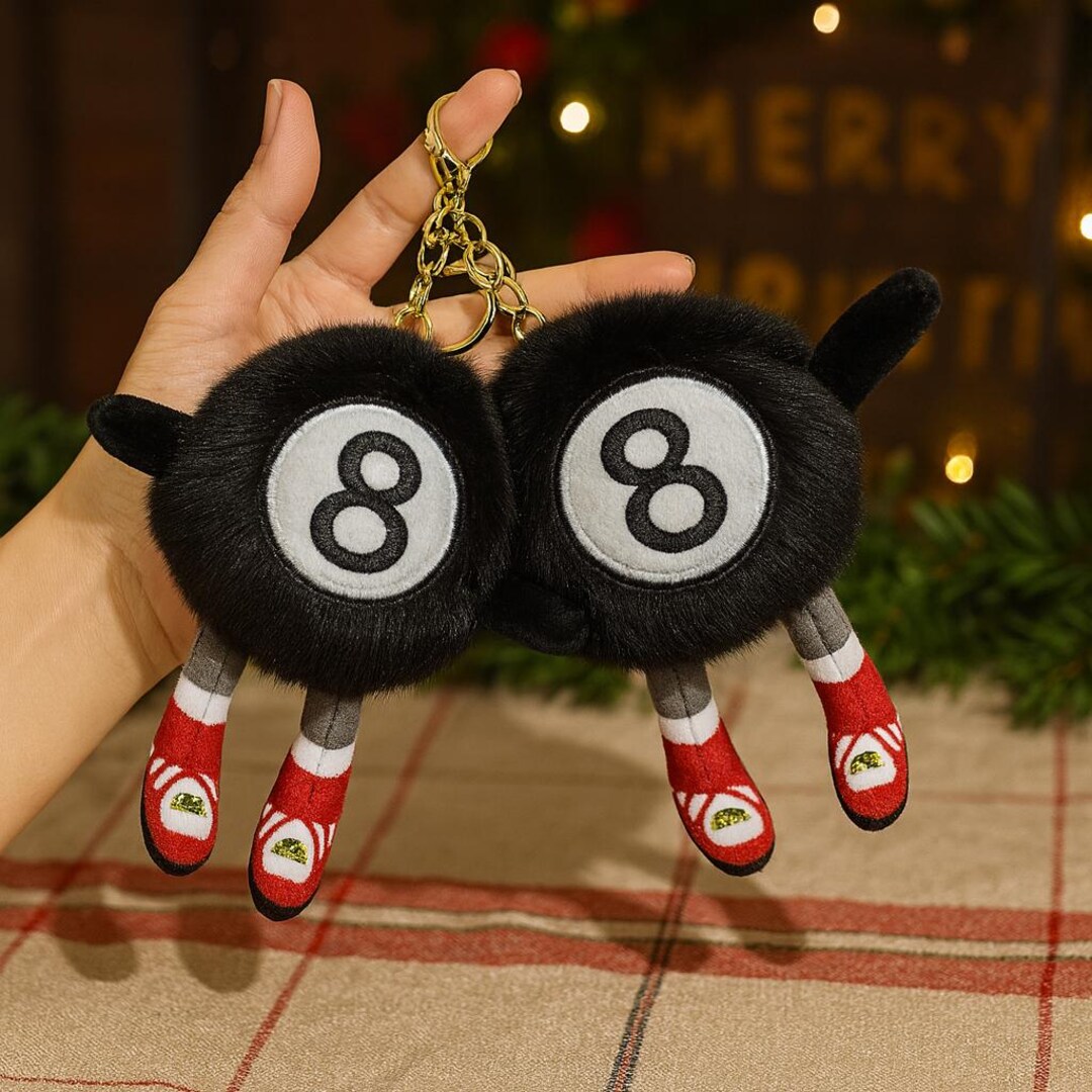 Billiard Ball Plush Keychain – Soft Ball Sports Charm, Cute Fluffy Pool ...