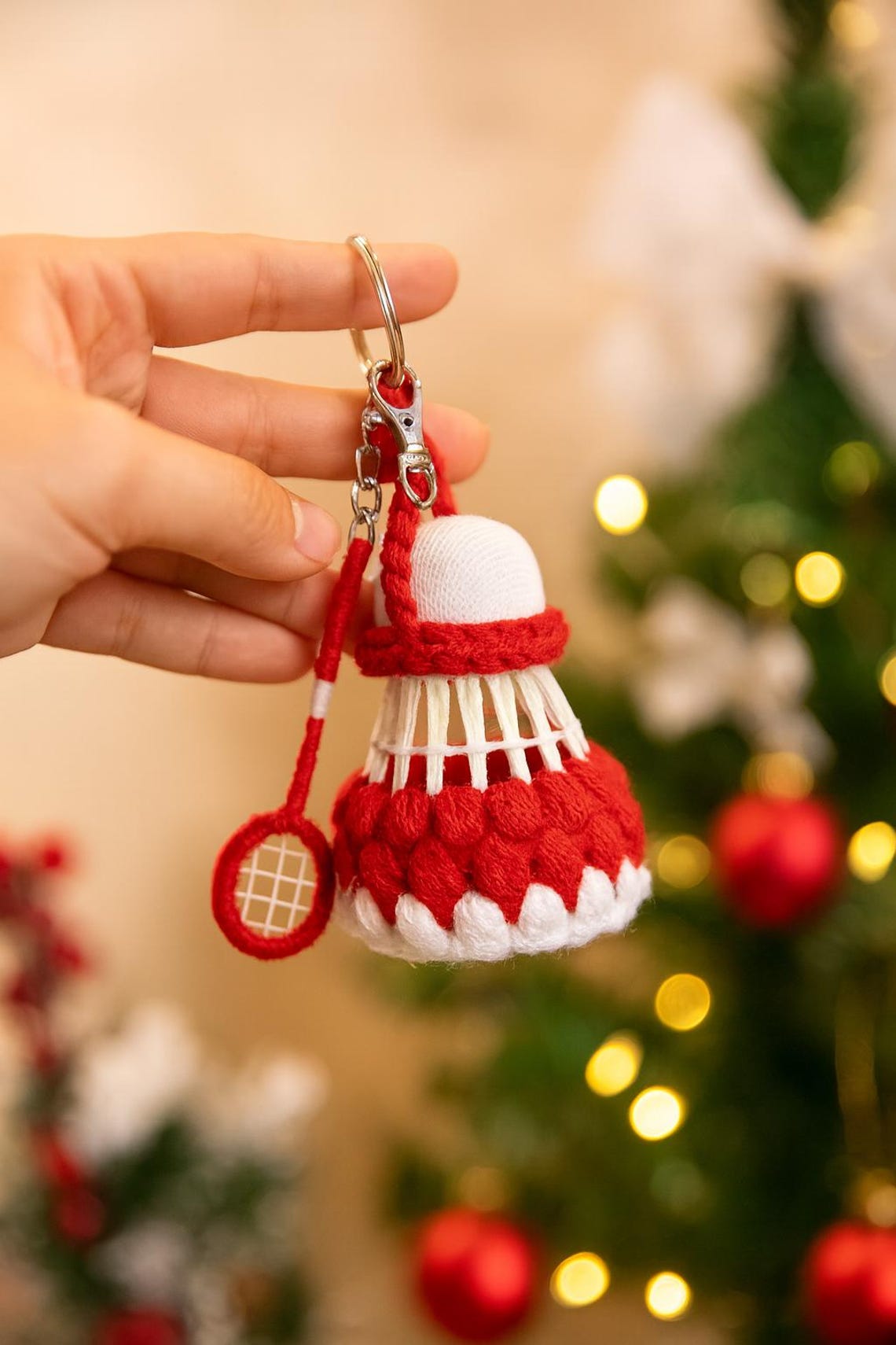 Handmade Crochet Badminton Shuttlecock Keychain – Cute Yarn Keyring ...
