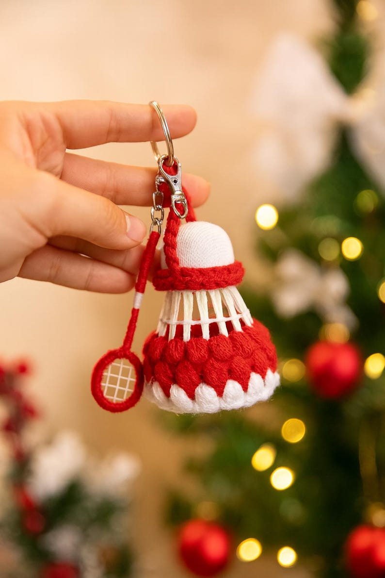 Handmade Crochet Badminton Shuttlecock Keychain – Cute Yarn Keyring ...