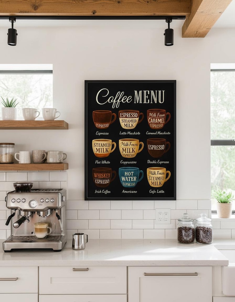 Coffee Menu Wall PDF – Vintage Guide Print | Barista Chart | Kitchen ...