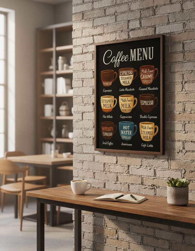Coffee Menu Wall PDF – Vintage Guide Print | Barista Chart | Kitchen ...