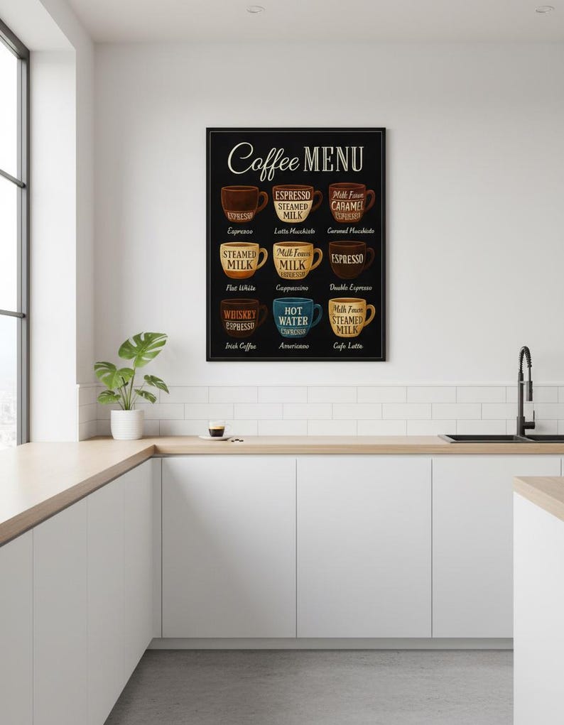 Coffee Menu Wall PDF – Vintage Guide Print | Barista Chart | Kitchen ...