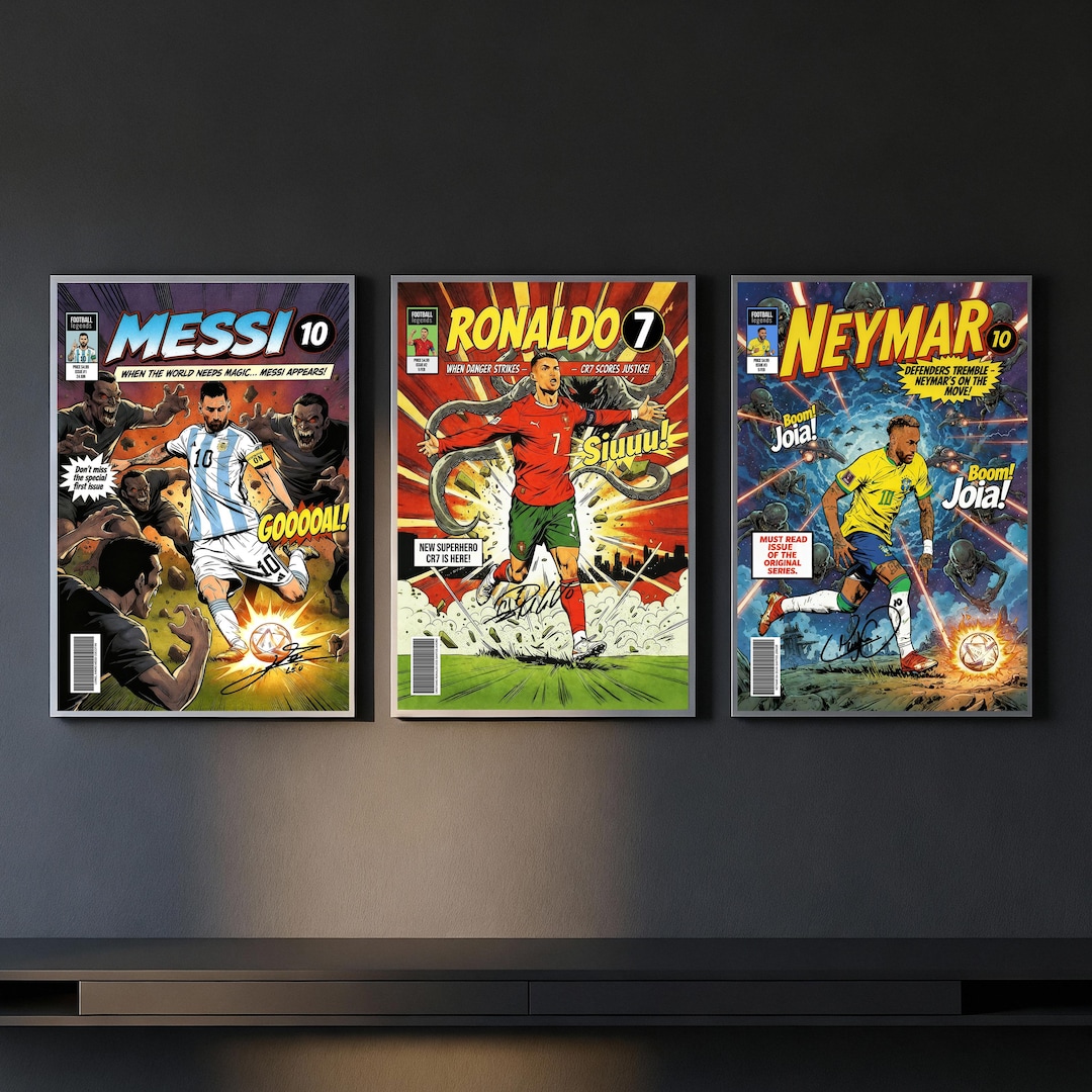 Messi, Ronaldo, Neymar Comic Book Football Soccer Sports Poster Set ...