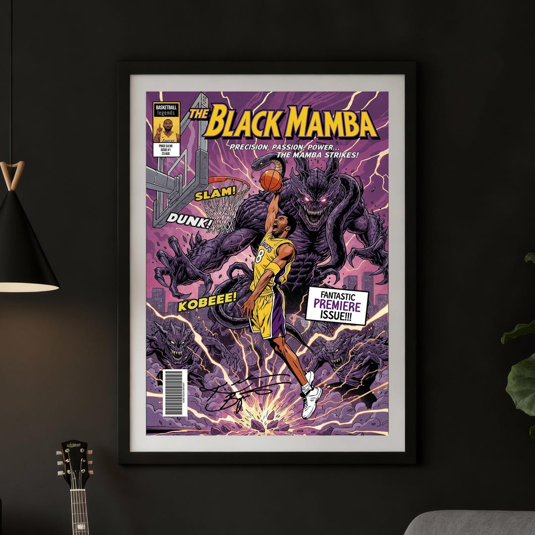 Kobe Bryant Comic Book Art Print, Basketball Superhero Sports Poster ...