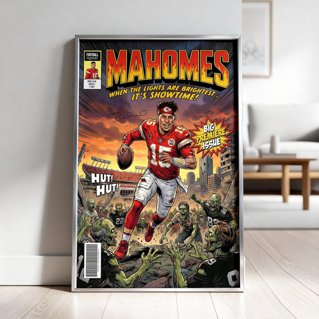 Patrick Mahomes Comic Book Football Poster, Football Superhero Sports ...