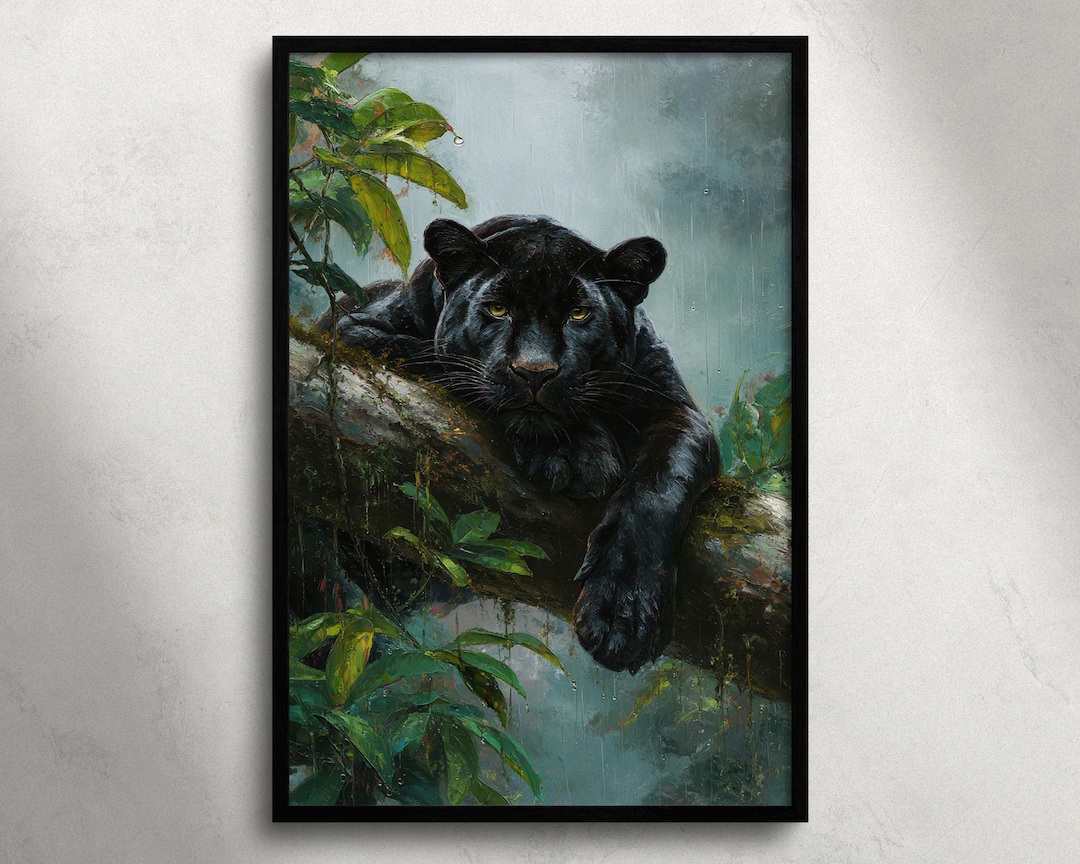 Black Panther Oil Painting Printable Wall Art, Jungle Wildlife Animal ...