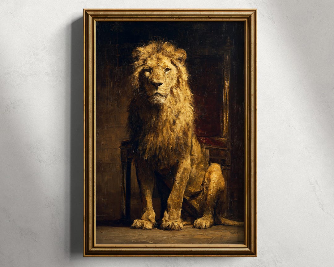 Lion Portrait Oil Painting Printable Wall Art, Luxury Wildlife Animal ...