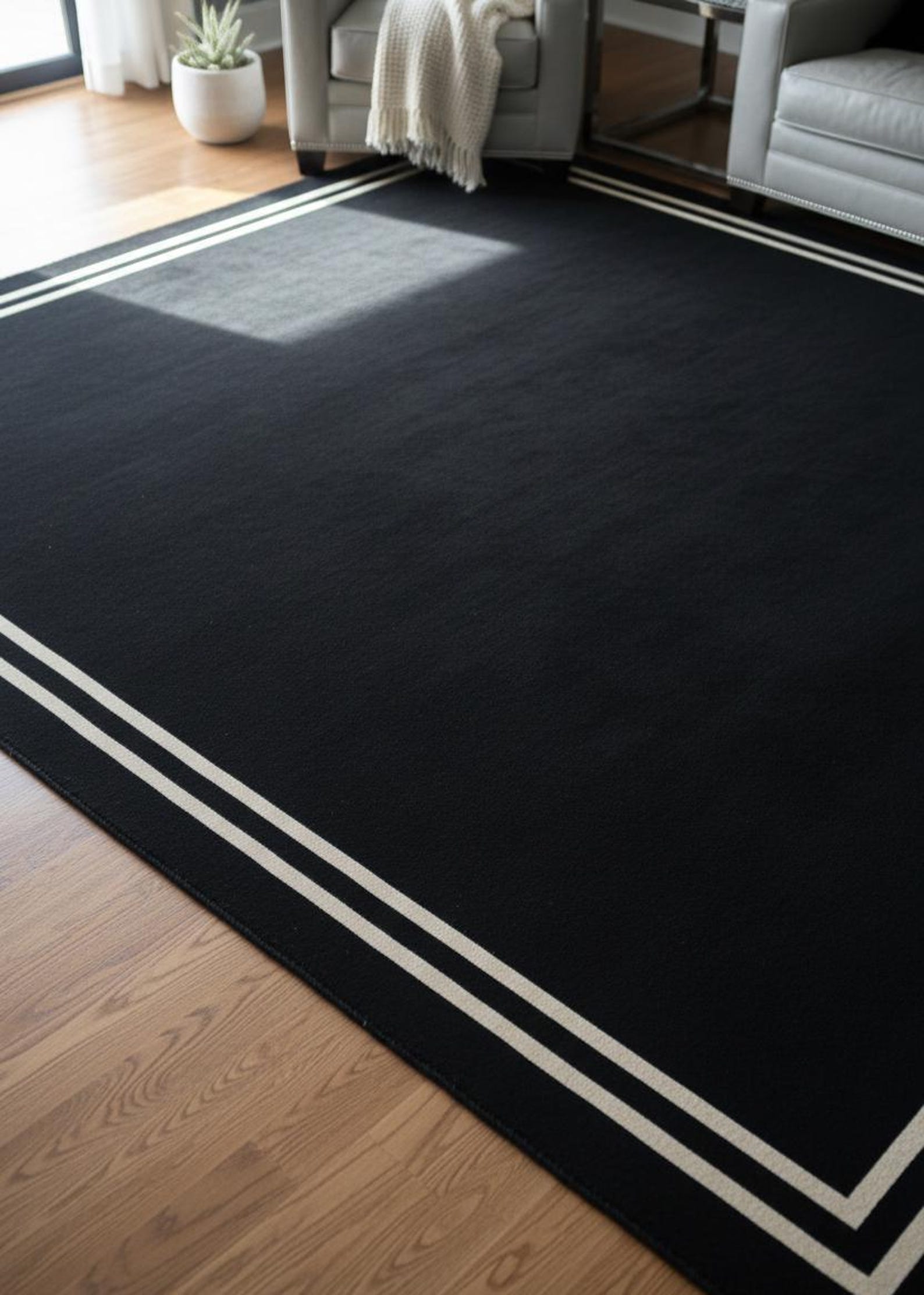 Hand Tufted Black Modern Luxury Area Rug | 10x14ft Minimalist Double ...