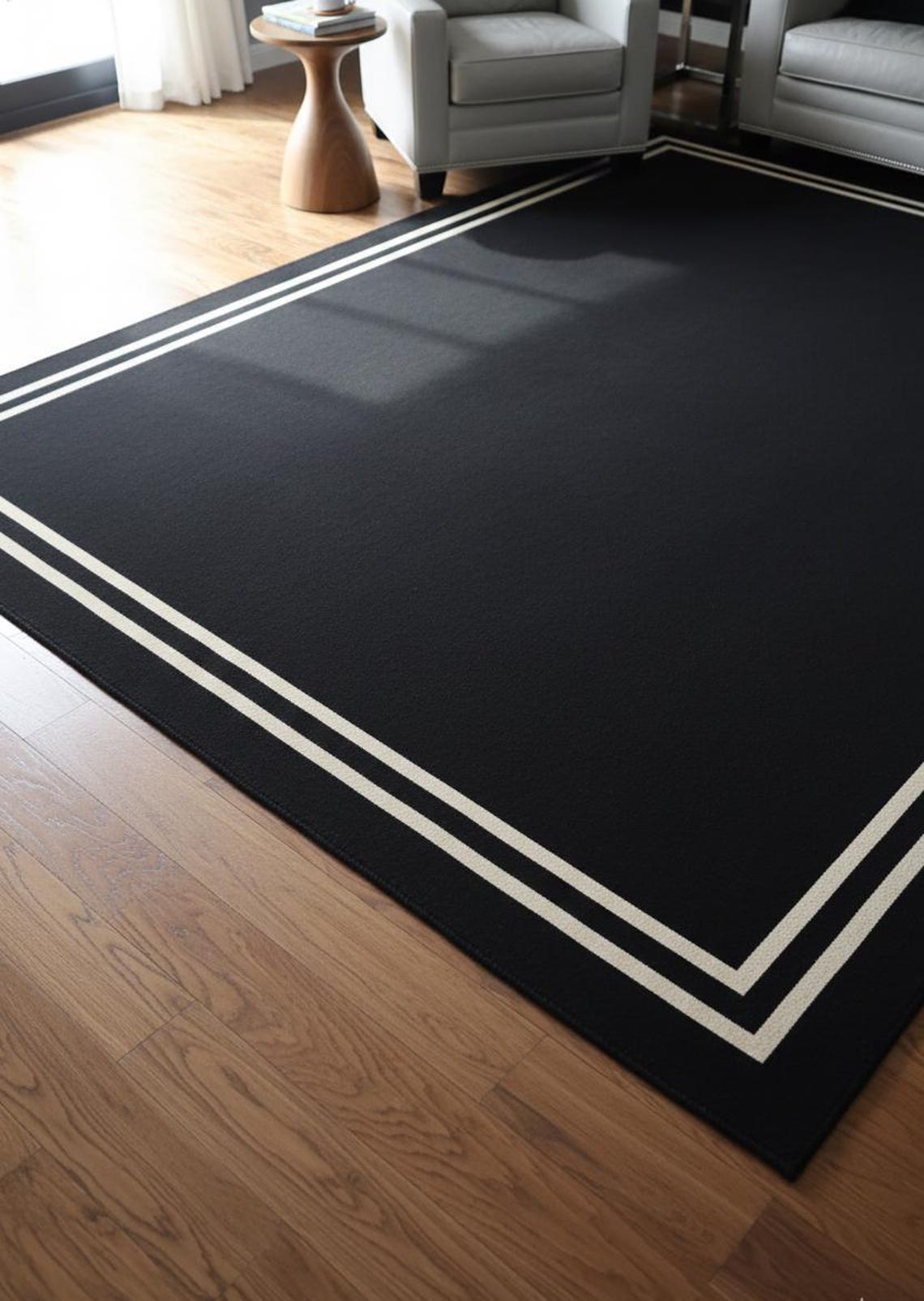 Hand Tufted Black Modern Luxury Area Rug | 10x14ft Minimalist Double ...