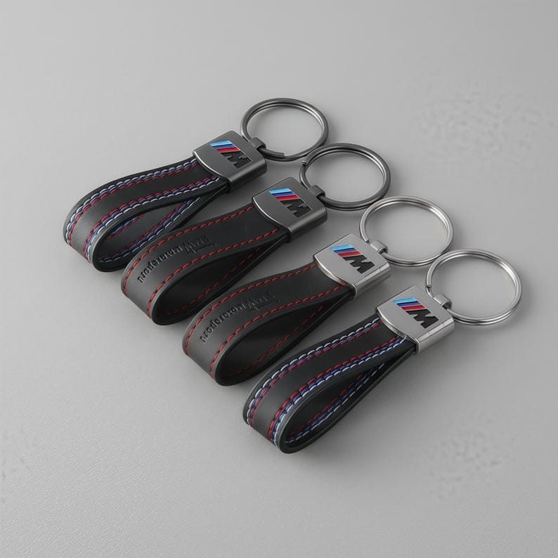 M-style Leather Keychain for BMW Owners – Tricolor Stitch Key Fob Strap ...