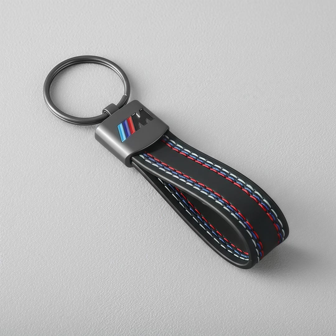 M-style Leather Keychain for BMW Owners – Tricolor Stitch Key Fob Strap ...