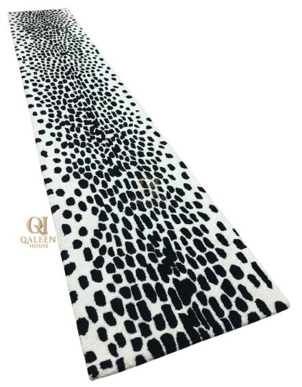 Hand Tufted Leopard Print Wool Runner – Black & White Hallway Rug - Etsy