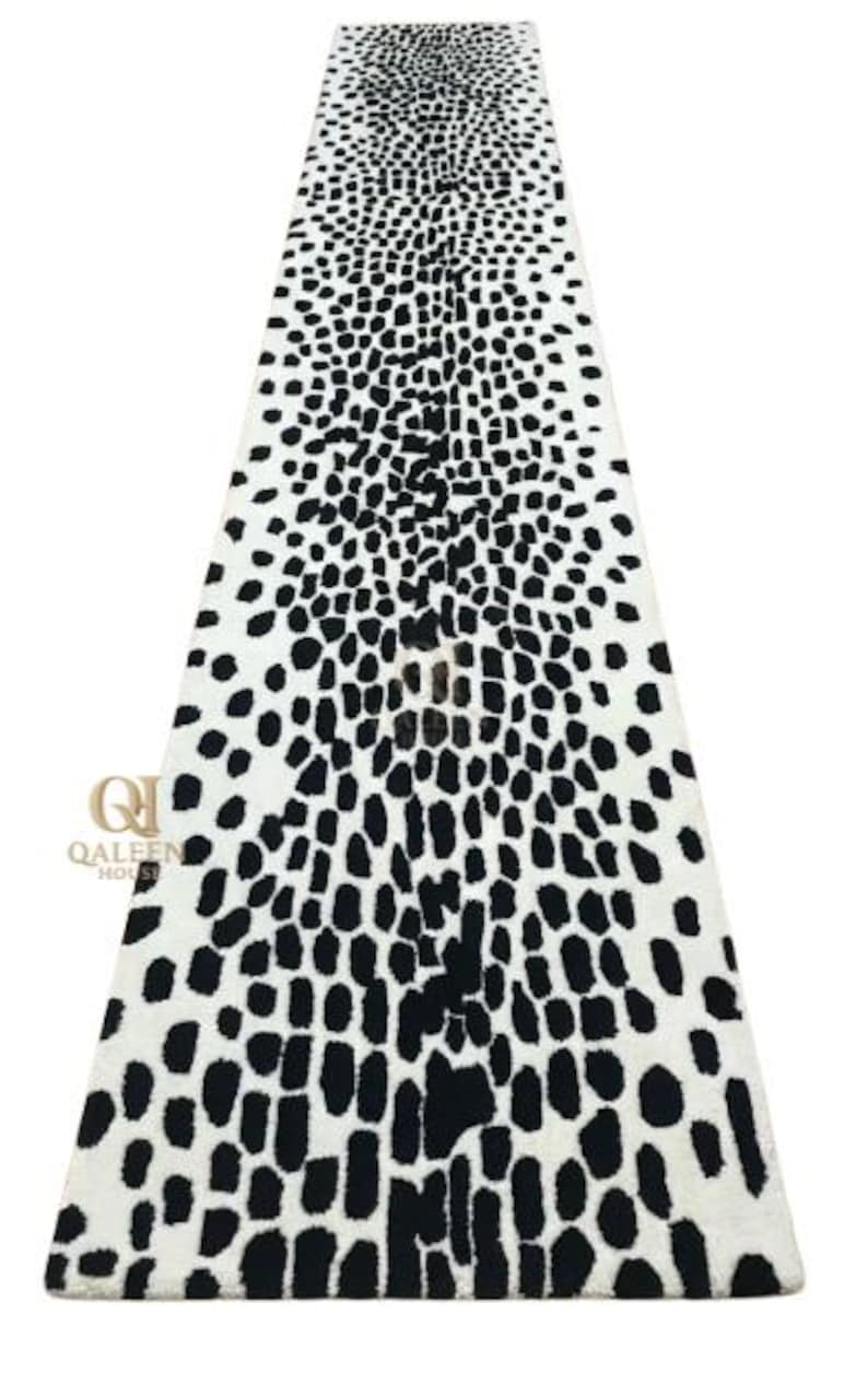 Hand Tufted Leopard Print Wool Runner – Black & White Hallway Rug - Etsy