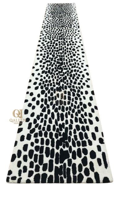 Hand Tufted Leopard Print Wool Runner – Black & White Hallway Rug - Etsy