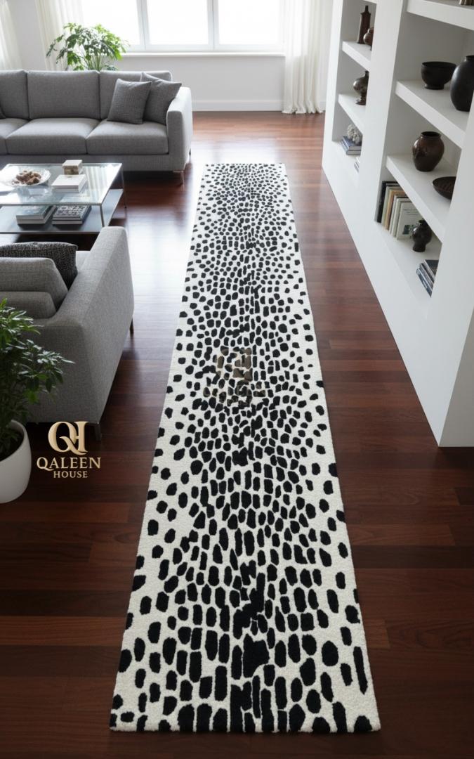 Hand Tufted Leopard Print Wool Runner – Black & White Hallway Rug - Etsy