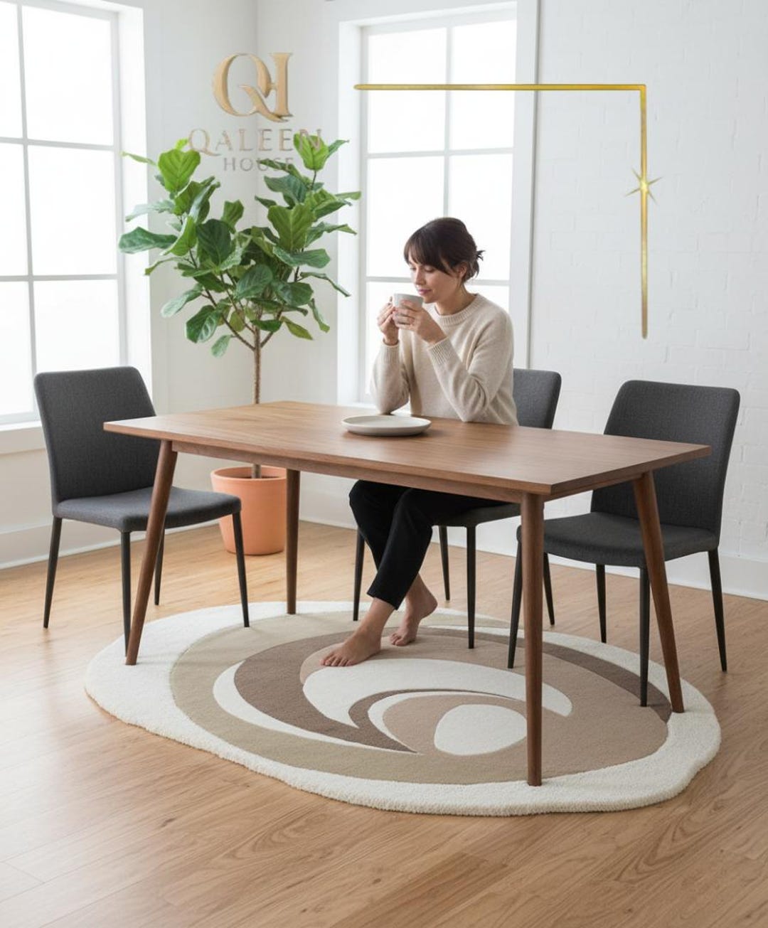 Modern Abstract Circle Rug | Organic Shape Beige and Brown Area Rug ...