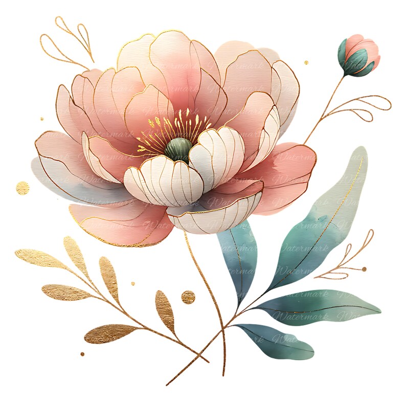 Abstract Pink-peach Flower Clipart Bundle • Blush & Dusty Rose • 12 PNG ...
