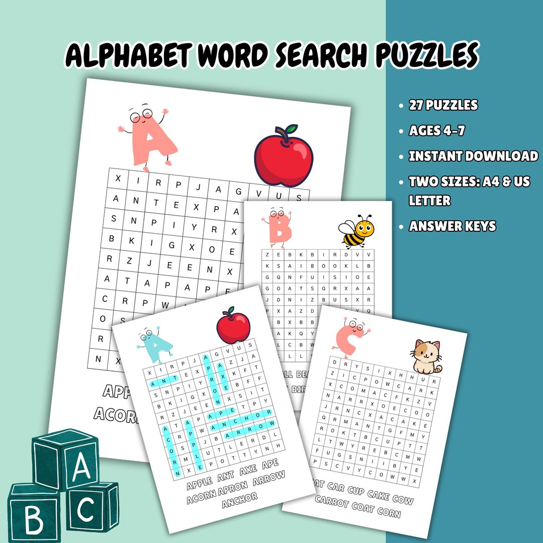 Alphabet Word Search Puzzles | 27 Printable Worksheets | A4 & US Letter ...