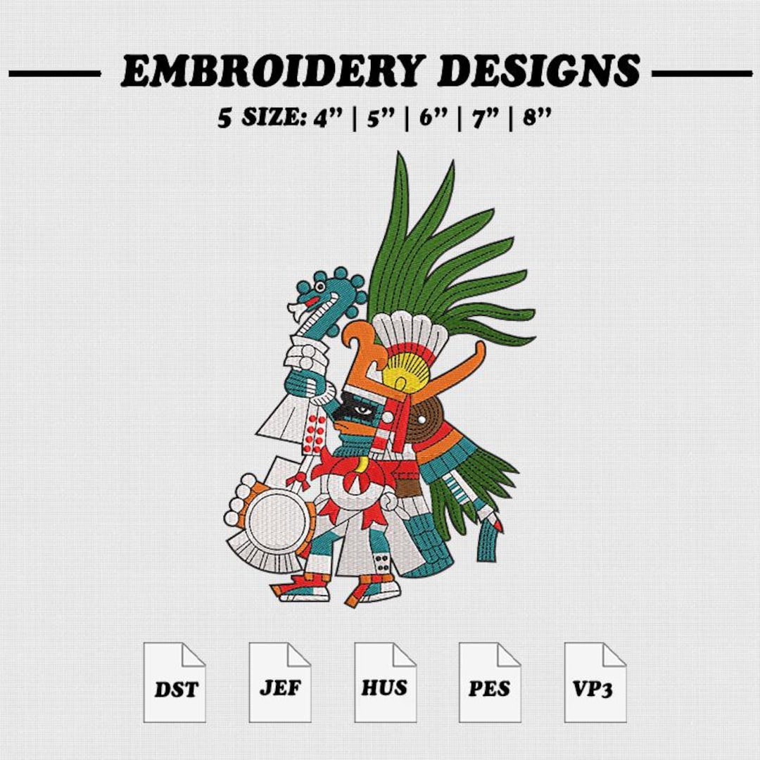 Aztec Embroidery Design, Huitzilopochtli Embroidery File , 5 Size ...