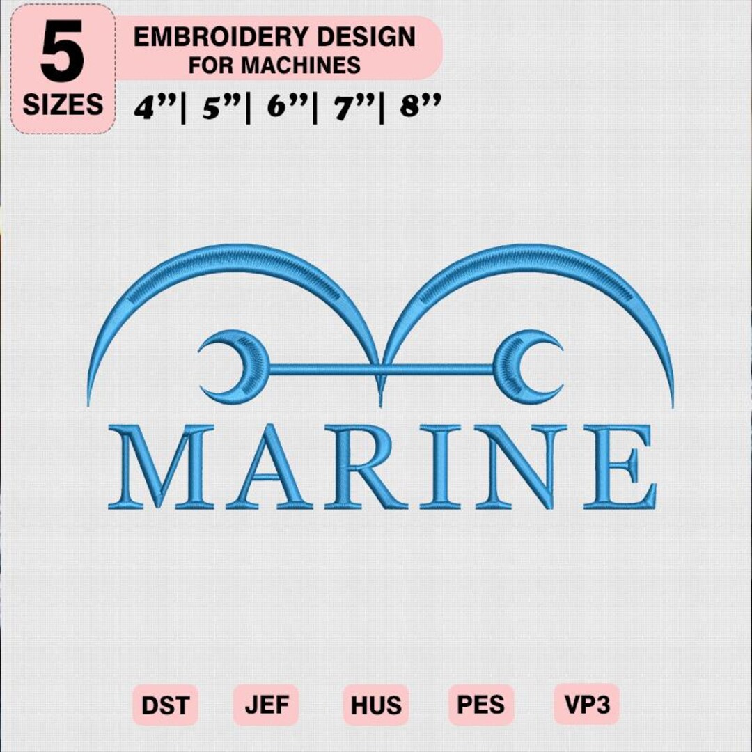 Marine Emblem Embroidery File, Anime Inspired Embroidery Design ...