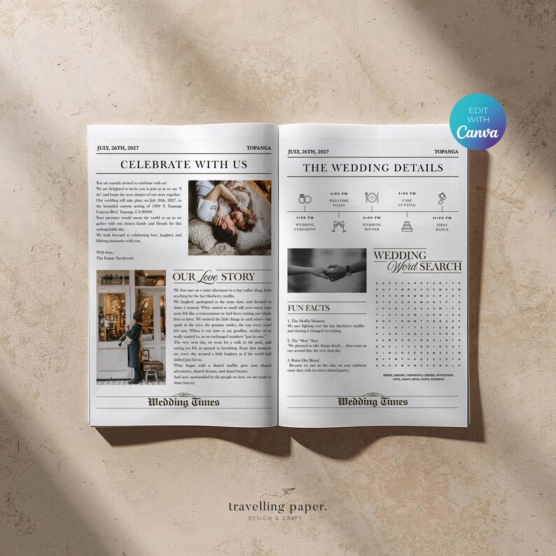 Editable Wedding Newspaper Template - Canva Wedding Booklet Template ...