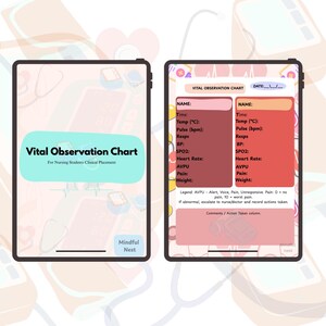 Vital Observation Chart, for Nursing Students, Clinical Placement ...