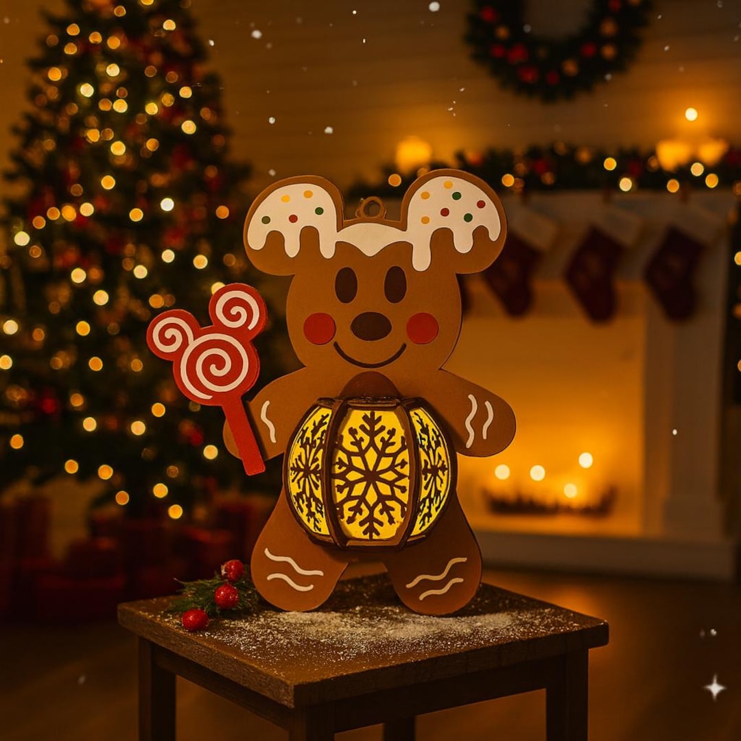 Christmas Gingerbread Bear Lantern With Lollipop - Cute LED Holiday ...